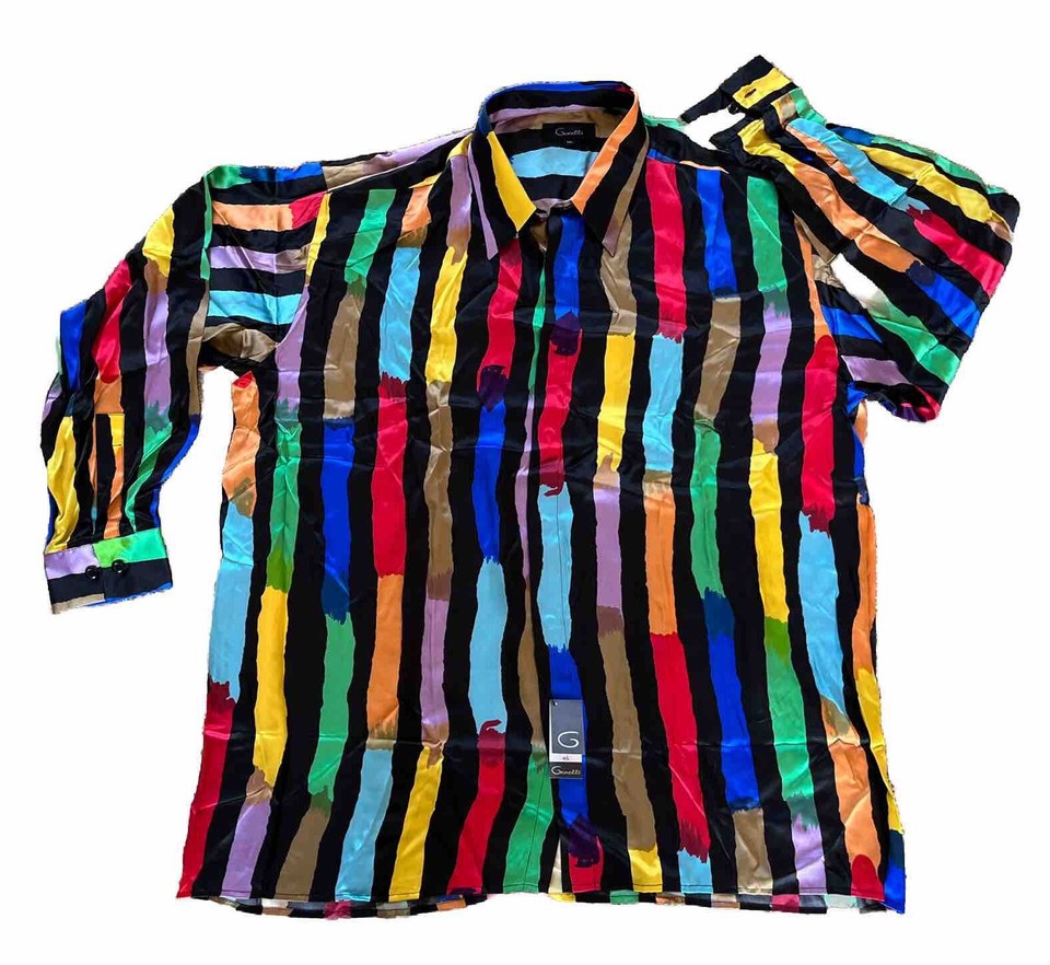 GENELLI 100% PURE SILK Long Sleeve SHIRT / COLORFUL / MEN’S size XXL ...