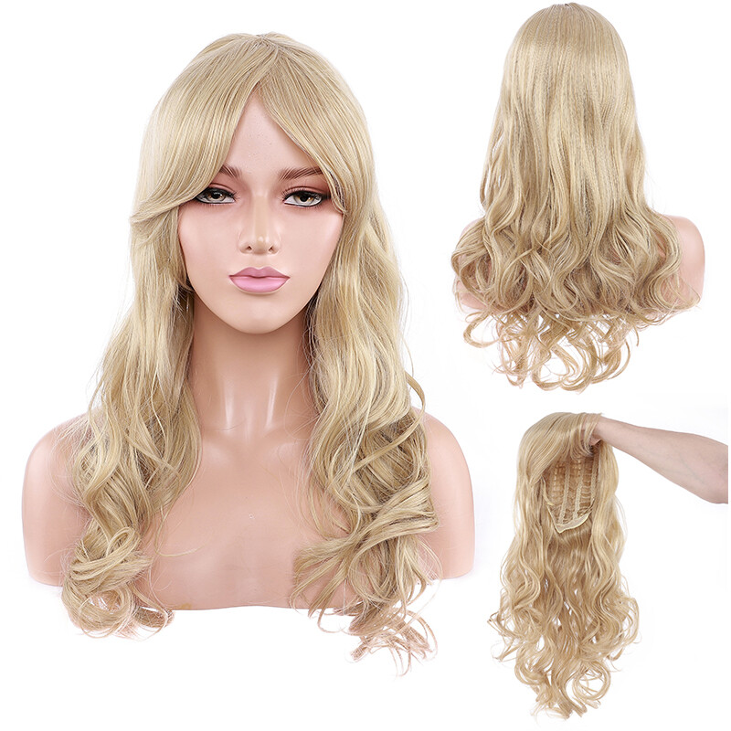 Long Blonde Hair Wigs with Bangs for Women Synthetic Natural Straight ...