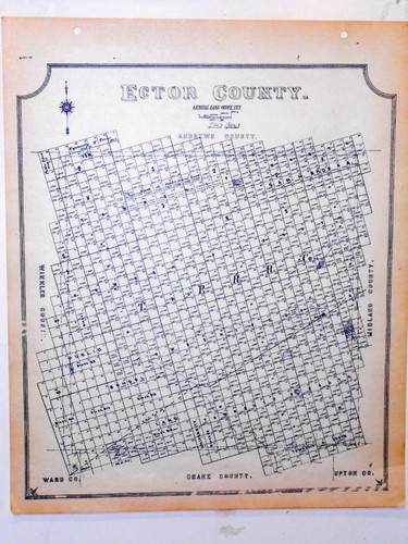 Old Ector County Texas Land Office Owner Map Odessa Goldsmith Penwell ...