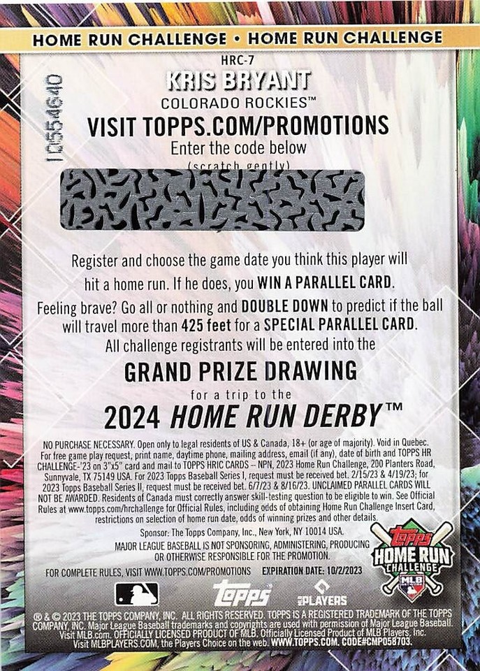2023 Topps Home Run Challenge Code Card #HRC7 Kris Bryant | eBay