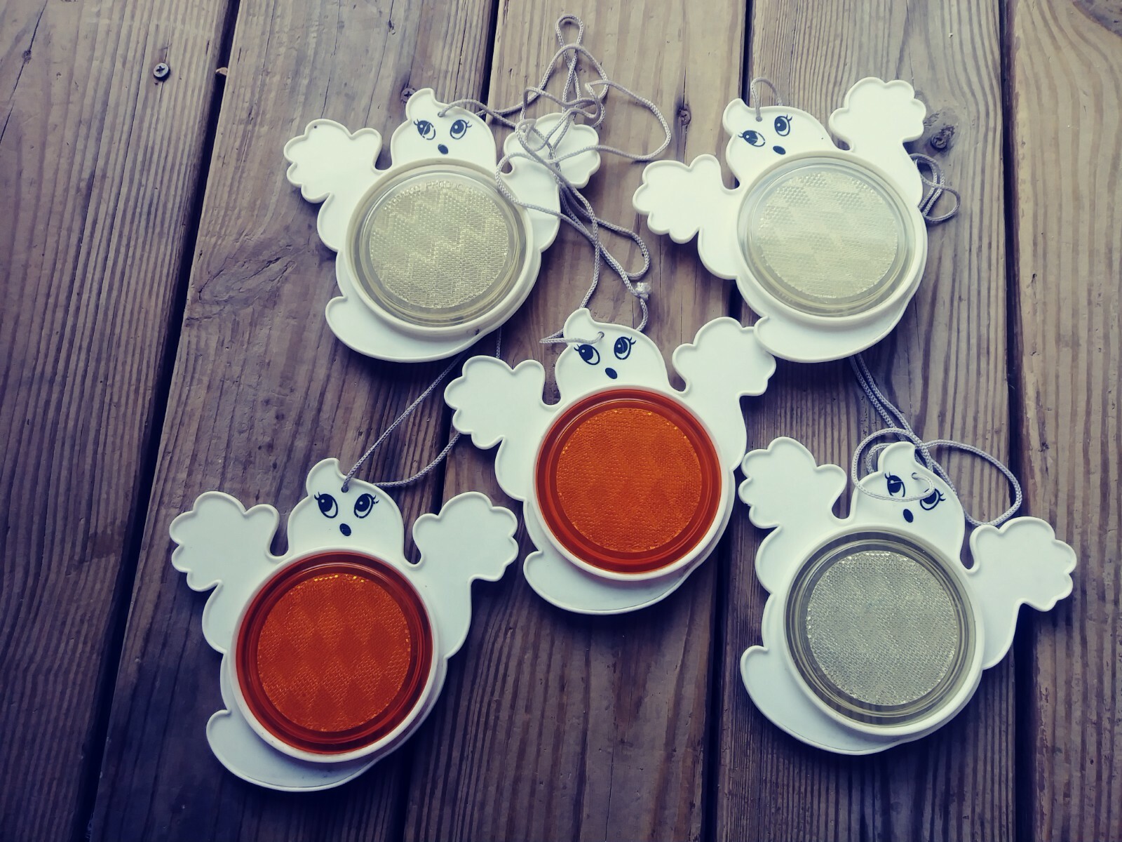 5 Halloween Reflectors Necklaces or Tree Hangers Loomco Ghost Safety ...