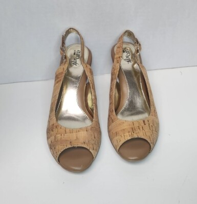Euro Soft by Sofft Sling Back Peep Toe Heels Cork Uppers with Gold ...