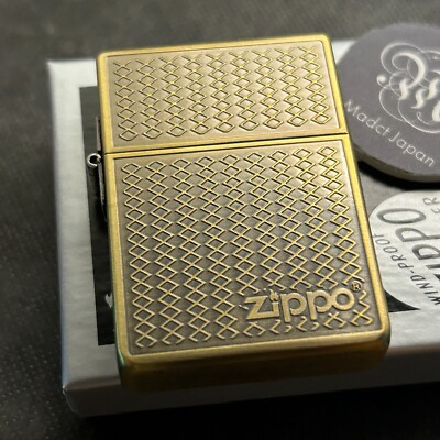 Zippo 1935 Replica Grill Mesh 2 Sided Etching Logo Antique Gold Brass ...
