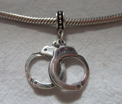 925 ANTIQUE ST SILVER UNBRANDED DANGLE POLICE HANDCUFFS EUROPEAN BEAD ...