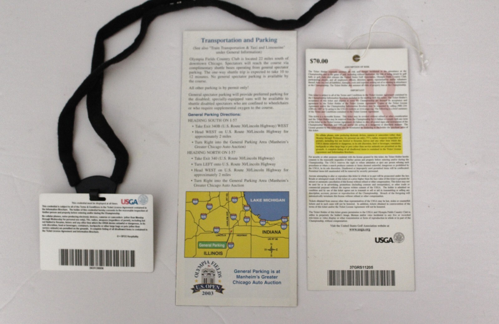 USGA US Open Olympia Fields GOLF June 15, 2003 TICKET Program Lanyard ...