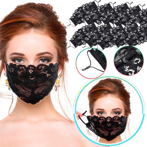 10pcs Women Flower Embroidery Lace Adjustable Mesh Thin Breathable Face ...