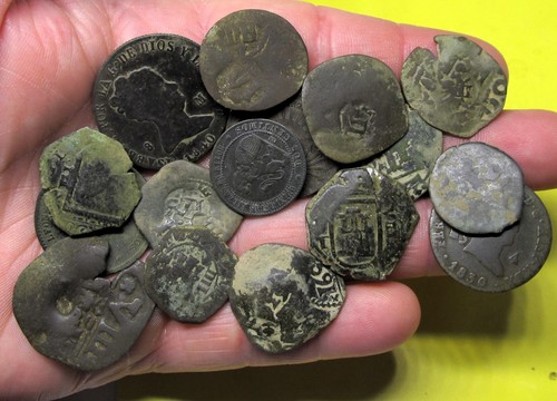AWESOME LOT 16 DATED PIRATE TREASURE COBS SPANISH MARAVEDIS COLONIAL ...