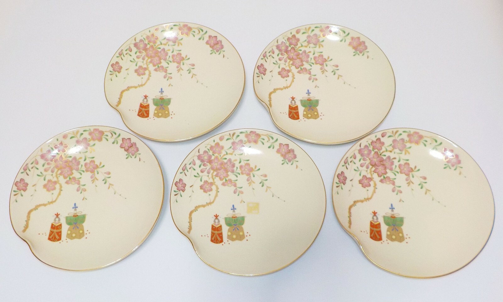 MAEBATA Japanese Hina Dolls Plate Set of 5 Mino ware pottery "Hina ...