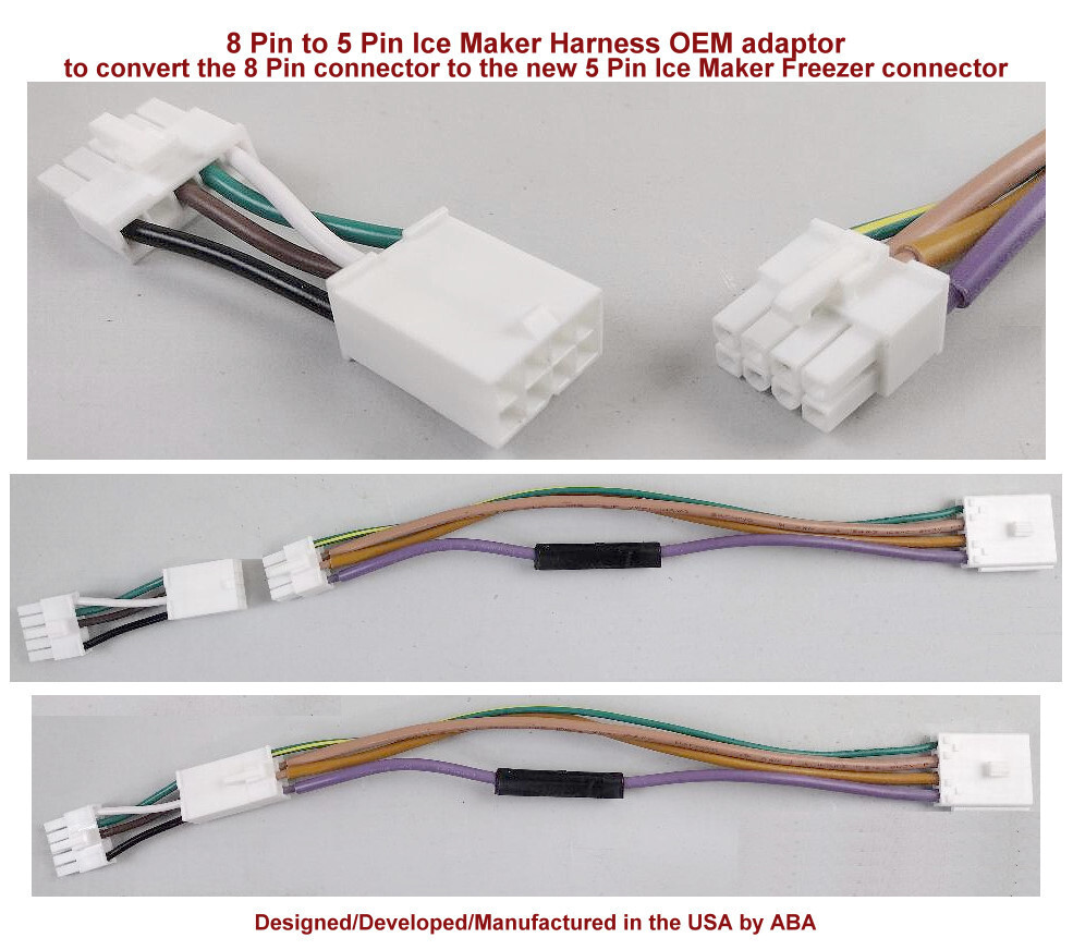 5 pin 4 wire HARNESS Ice Maker OEM 8 Pin ADAPTOR ABA Made USA 1 Yr War ...
