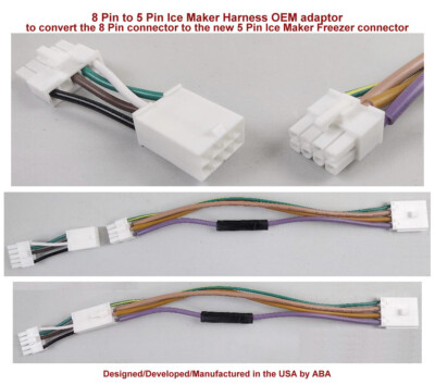 5 pin 4 wire HARNESS Ice Maker OEM 8 Pin ADAPTOR ABA Made USA 1 Yr War ...