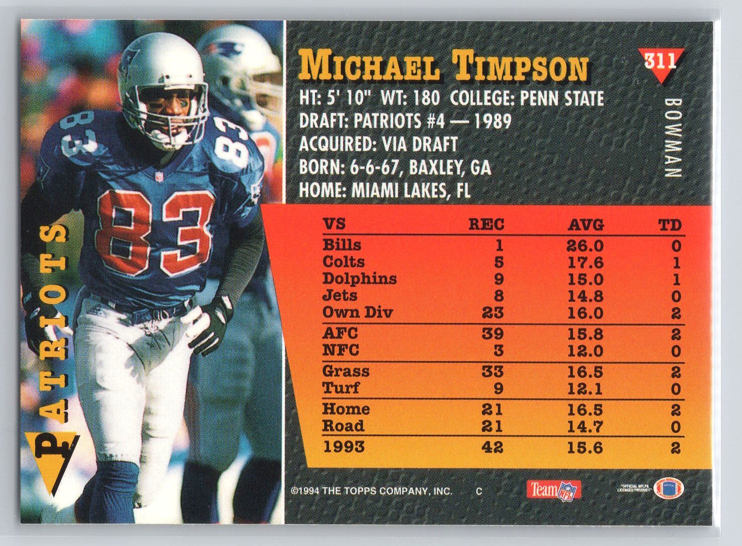 1994 Bowman #311 Michael Timpson - Patriots | eBay