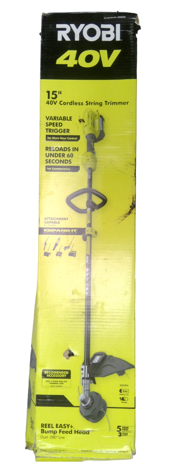 Ryobi RY40250 40V 15" Attachment Capable Cordless Trimmer 46396024244| eBay