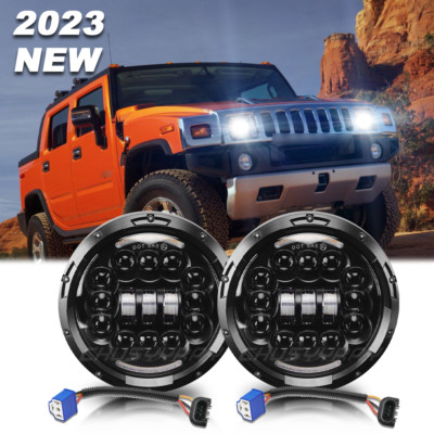 For Hummer H2 2003-2009 Pair DOT 7 inch Round LED Headlights DRL High ...