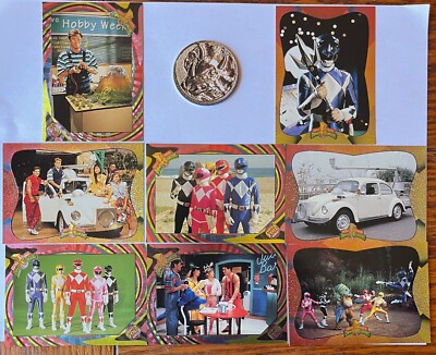 8 1994 BILLY Power Rangers Foil Trading Cards + Blue Ranger Power Cap ...