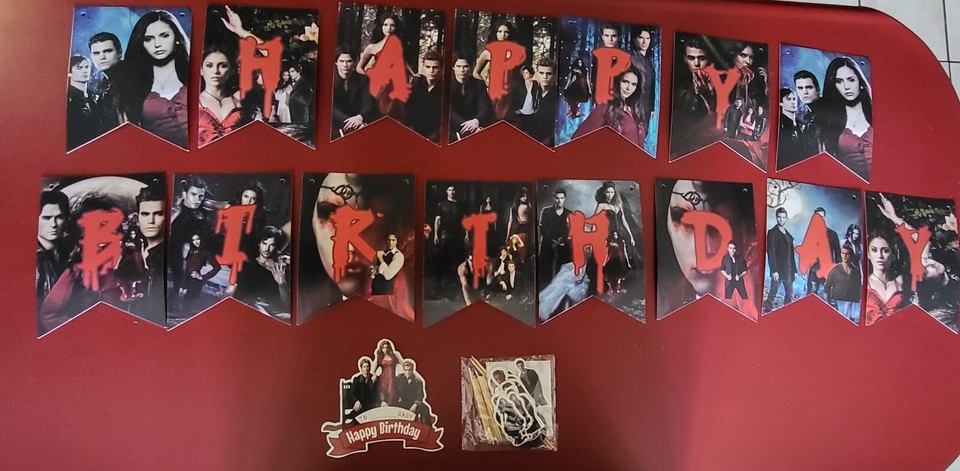 NEW Vampire Diaries Party Banner And 24 Cupcake Toppers Ian Somerhalder ...