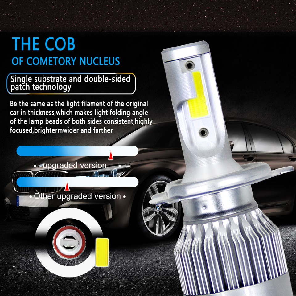 2x COB H4 Hi/Lo Beam C6 LED Car Headlight Kit Turbo Auto Light Bulbs ...