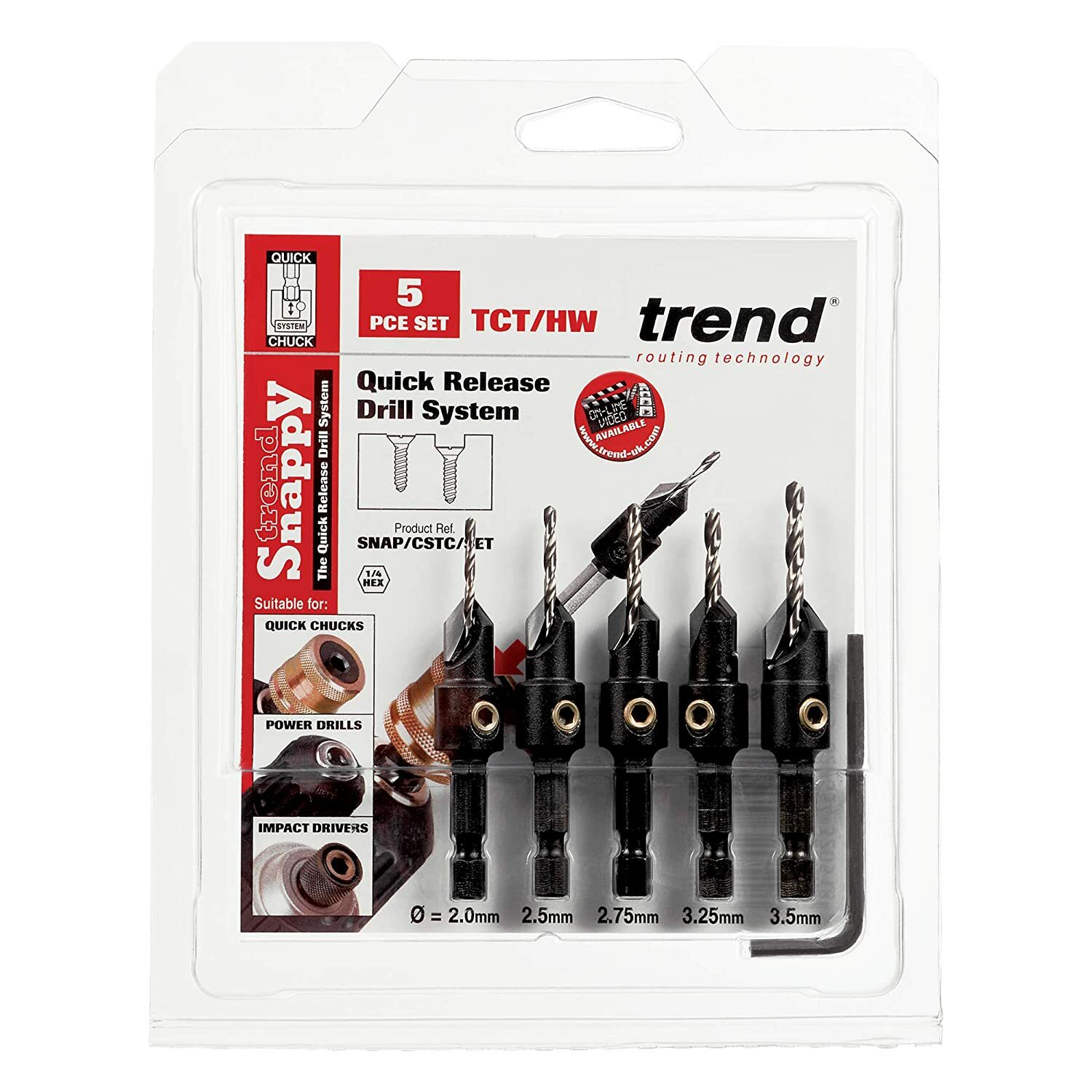 Countersink Set of 5 pcs Snappy TCT Adjustable Hex Shafts - SNAP/CSTC ...