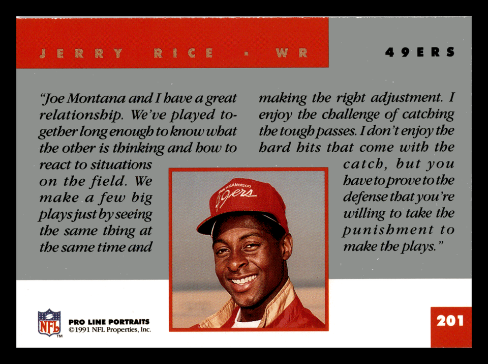 1991 Pro Line Portraits Jerry Rice HOF #201 San Francisco 49ers NM-MINT ...