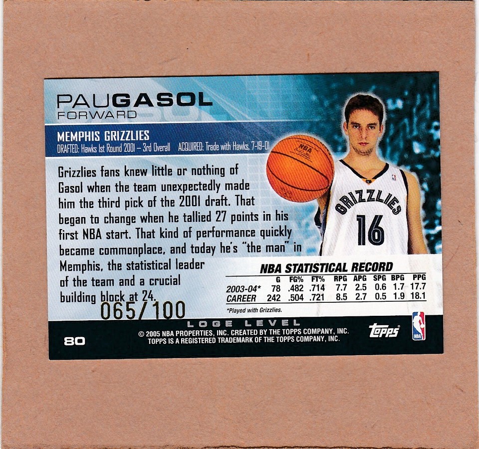 2004-05 Topps Luxury Box Loge Level 065/100 Pau Gasol #80 NM-MT SEE ...
