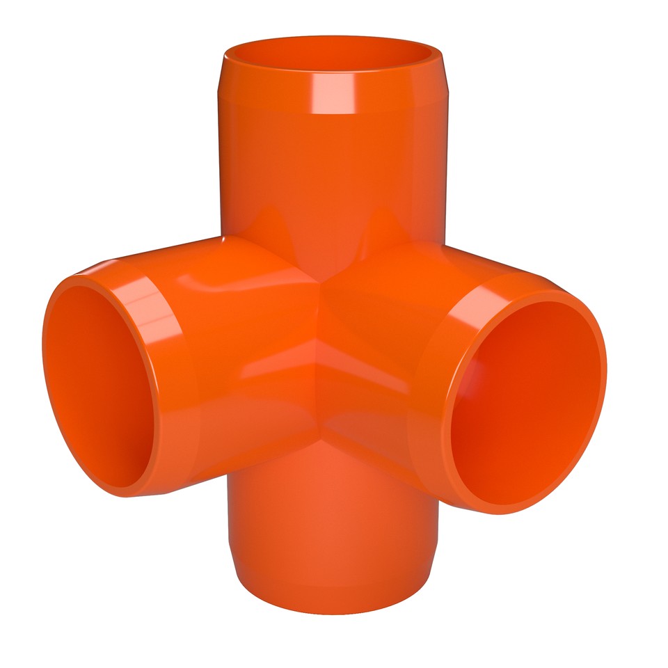 1" 4-Way PVC Tee Fitting, Orange (4-PK) FORMUFIT Furniture Grade, Made ...