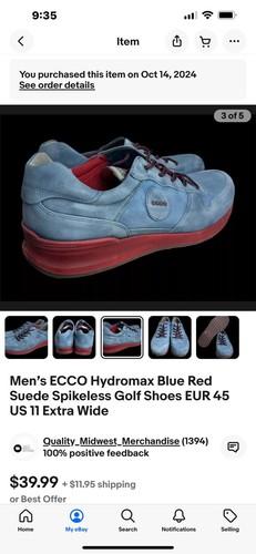 Men’s ECCO Hydromax Blue Red Suede Spikeless Golf Shoes EUR 45 US 11 Extra Wide | eBay