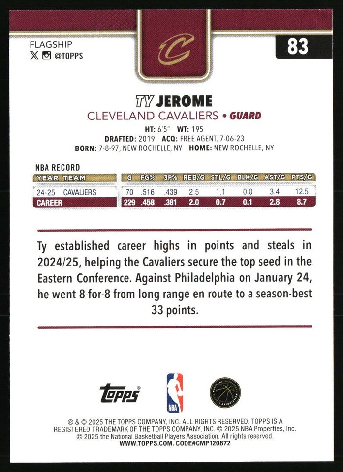 2025-26 Topps #83 Ty Jerome Cleveland Cavaliers | eBay