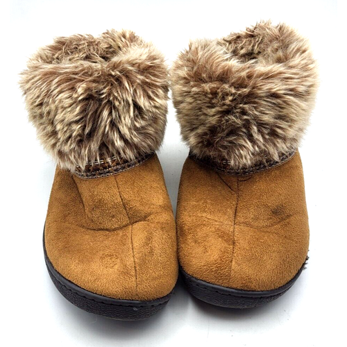 ISOTONER Faux Fur Trimmed Brown Leather Booties Womens 6.5-7 | eBay