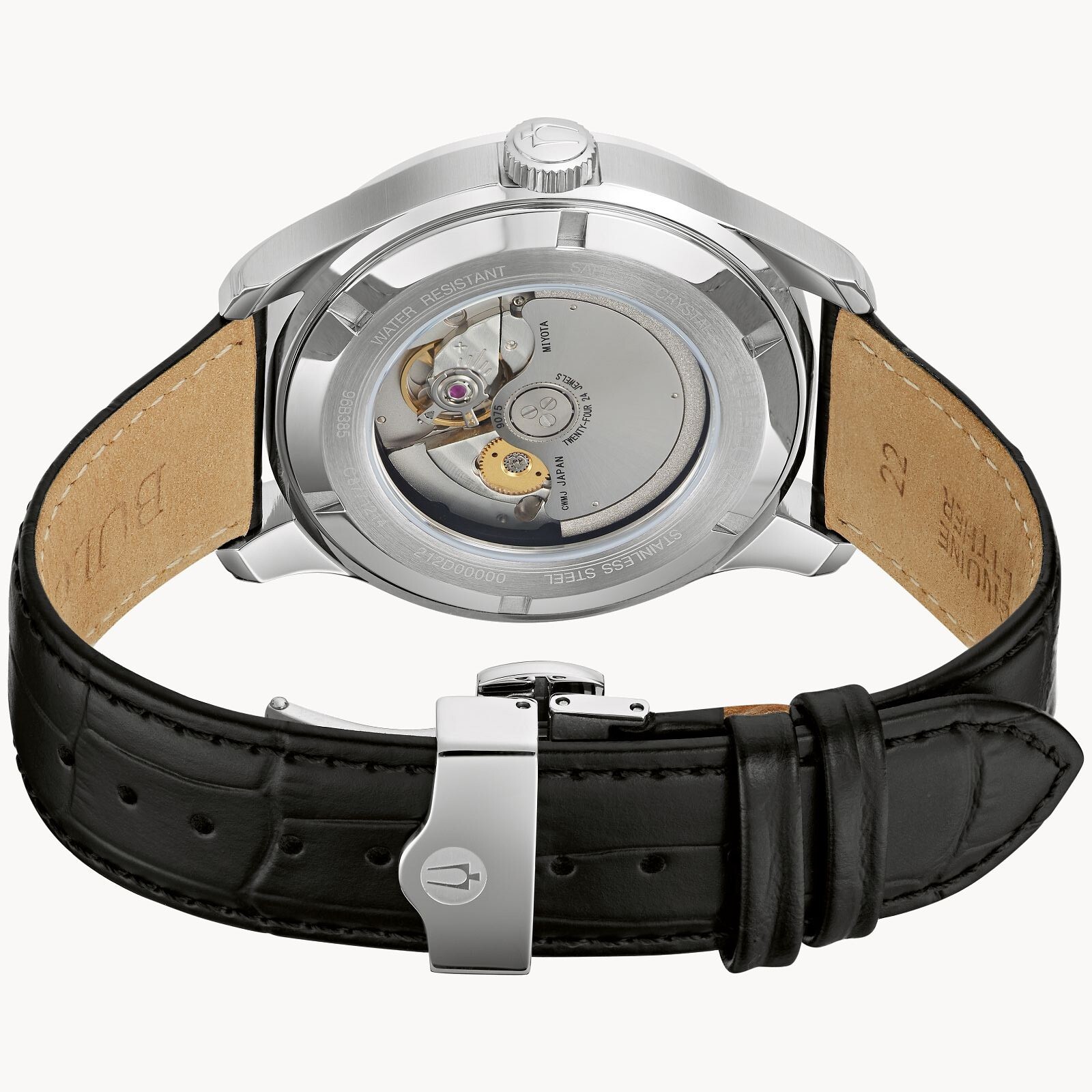 Bulova 96B385 Men's Wilton GMT Black Leather Band Blue Dial Automatic ...