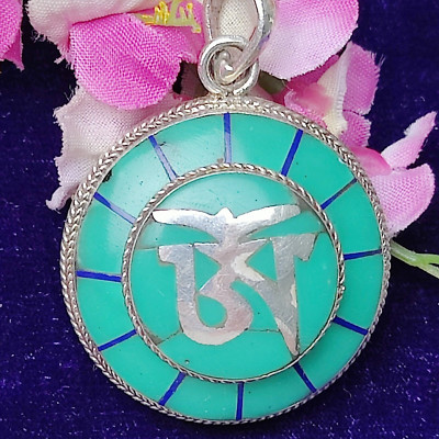 VTG Silver Turquoise Inlay Om Aum Symbol Locket Pandant w/ Secret ...