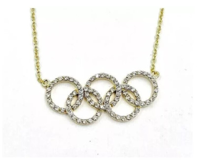 1.50Ct Round Cut Simulated Diamond Olympic Symbol Pendant 14k Yellow ...