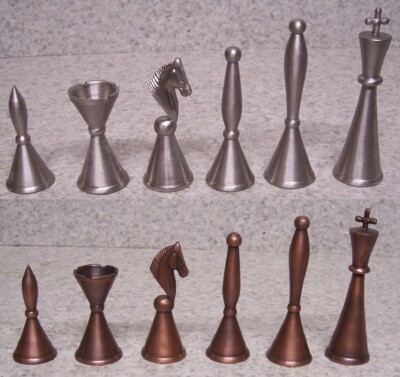 Chess Set Pieces Solid Brass Art Deco satin chrome and copper NEW 4 1/4 ...