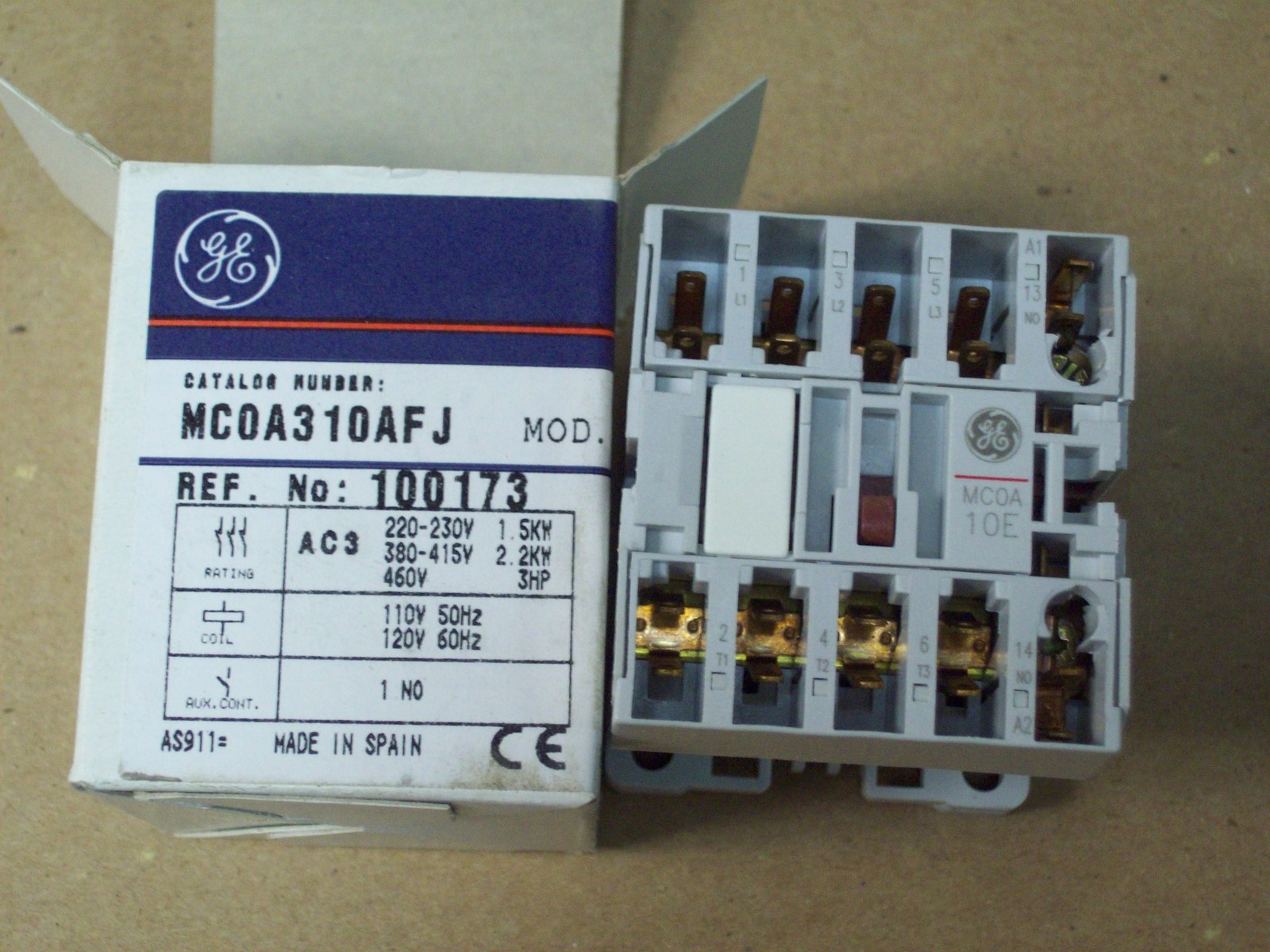 GE AUXILIARY CONTACTOR 15A 15 AMP 3 HP 120V COIL MC0A 10E MC0A310AFJ ...