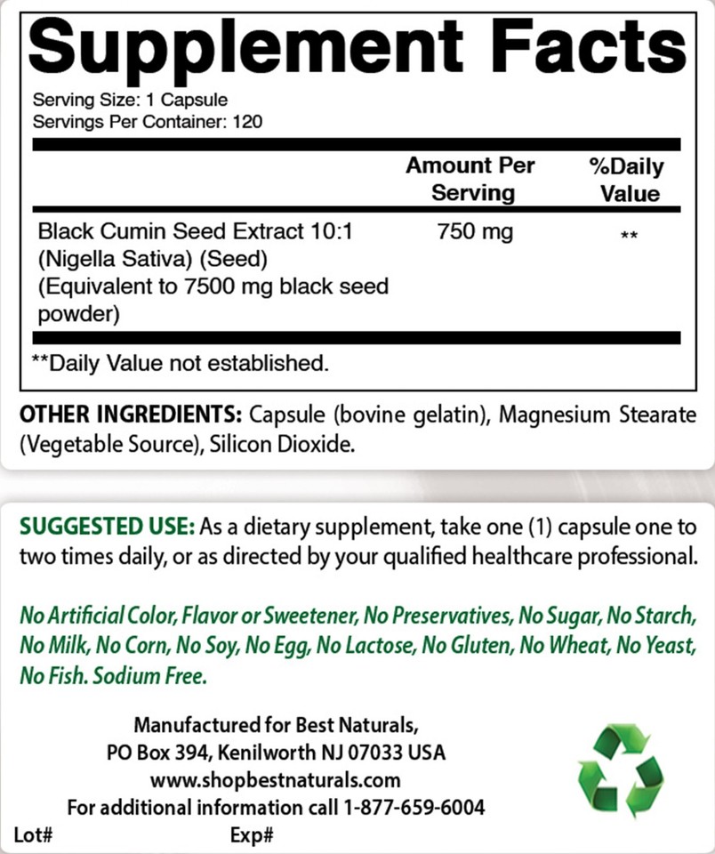 Best Naturals Black Seed (Black Cumin Seed Extract 10:1) 7500 mg ...