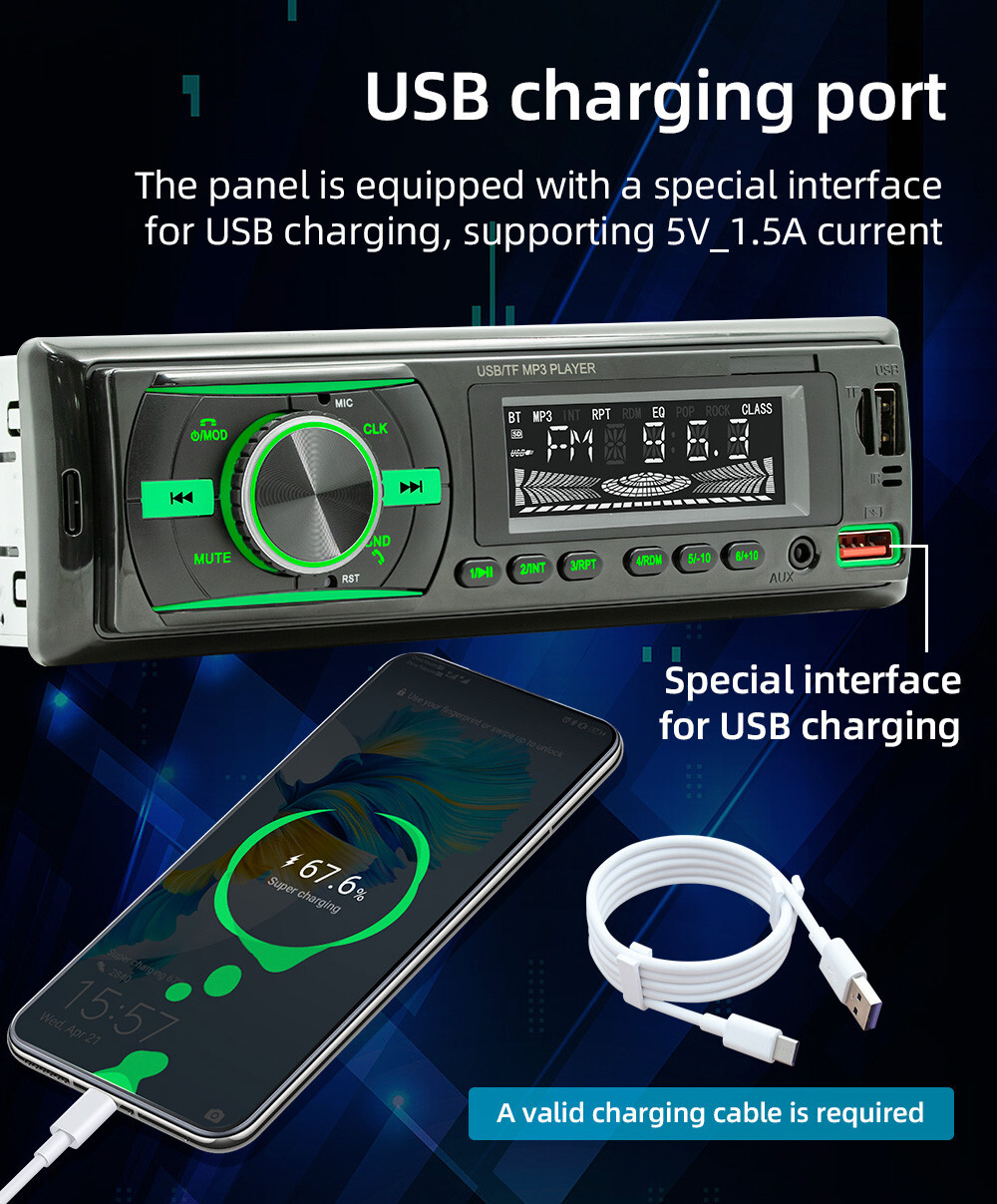 Bluetooth Car Stereo Audio In-Dash FM Aux Input Receiver USB TF MP3 ...