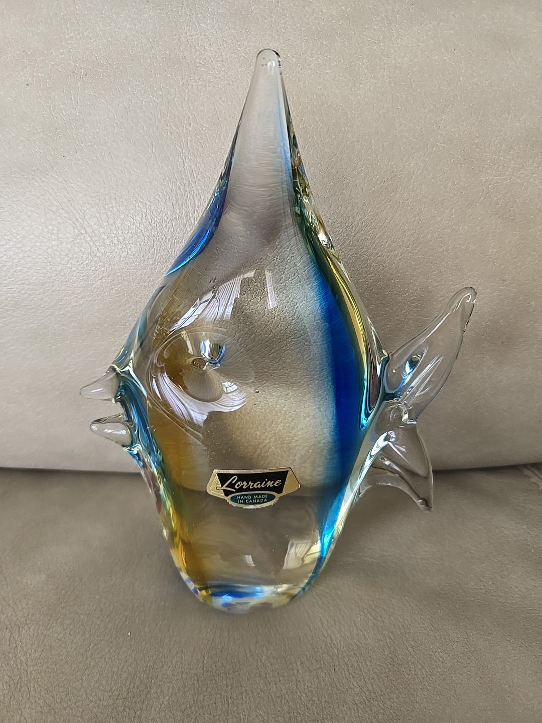 Vintage Chalet Lorraine Art Glass Blue Amber Fish Angelfish Canada ...