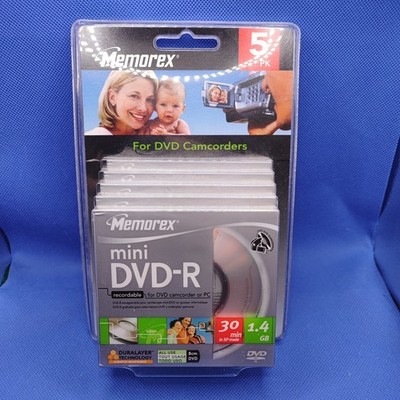 5 Pack Memorex Mini DVD-R 1.4GB 30 Minutes Recordable for Camcorder or ...