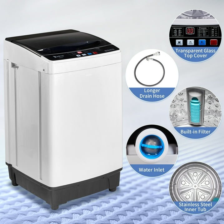 ZOKOP Full Auto Washing Machine 15.6lbs 10 Programs Built-in Drain Pump ...
