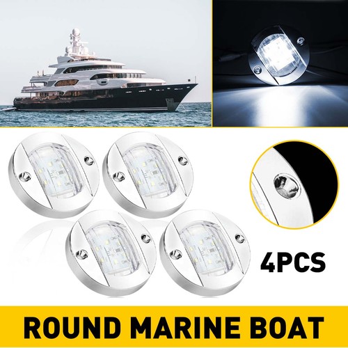 4X Round Marine Boat LED Courtesy Lights Cabin Deck Stern Navigation ...