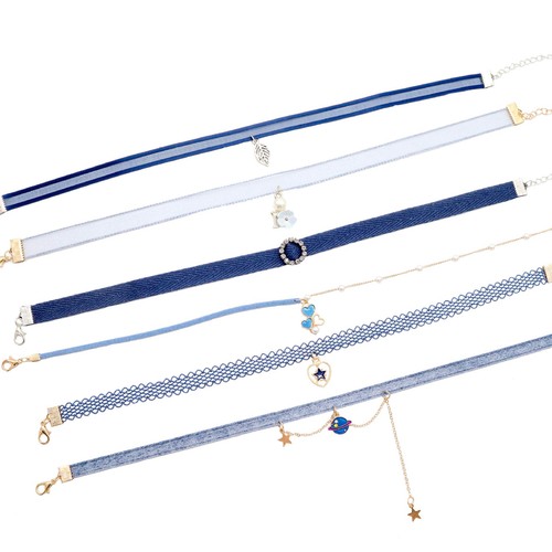 Aleasha Blue Lace Choker Set of 6, Cute Necklaces for Women, Popular ...