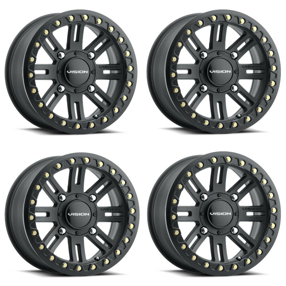 Set 4 15" Vision ATV 356 Manx 2 Beadlock Satin Black Wheels 15x7 4x156 ...