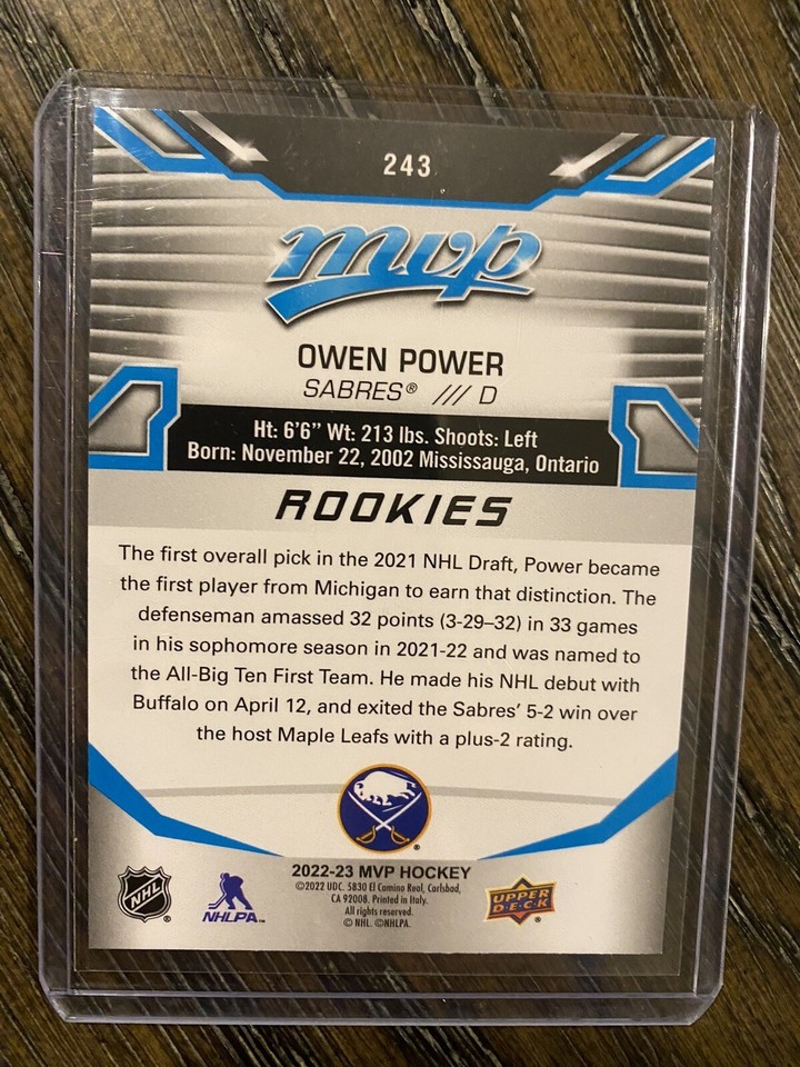 2022-23 Upper Deck MVP Owen Power SP #243 Rookie RC Buffalo Sabres | eBay
