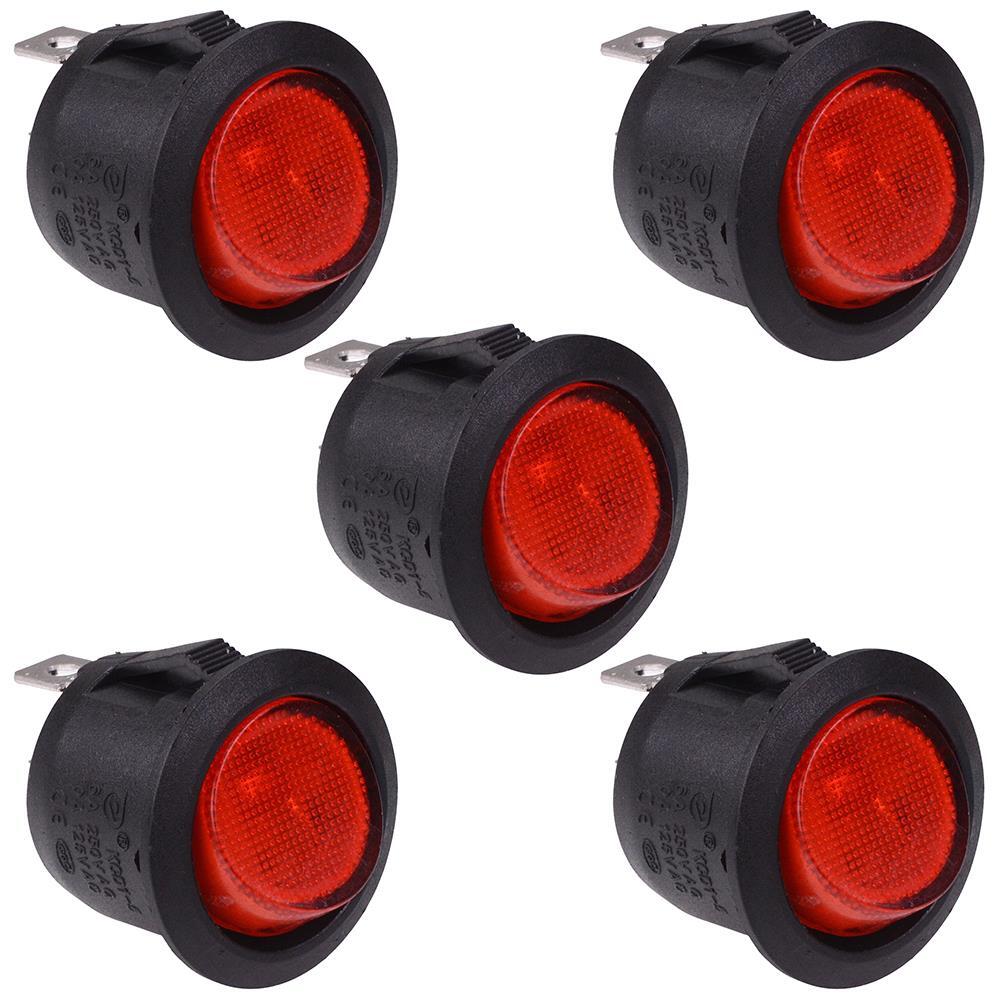 5 x Red On-Off 12V illuminated Circular Rocker Switch SPST 10A | eBay