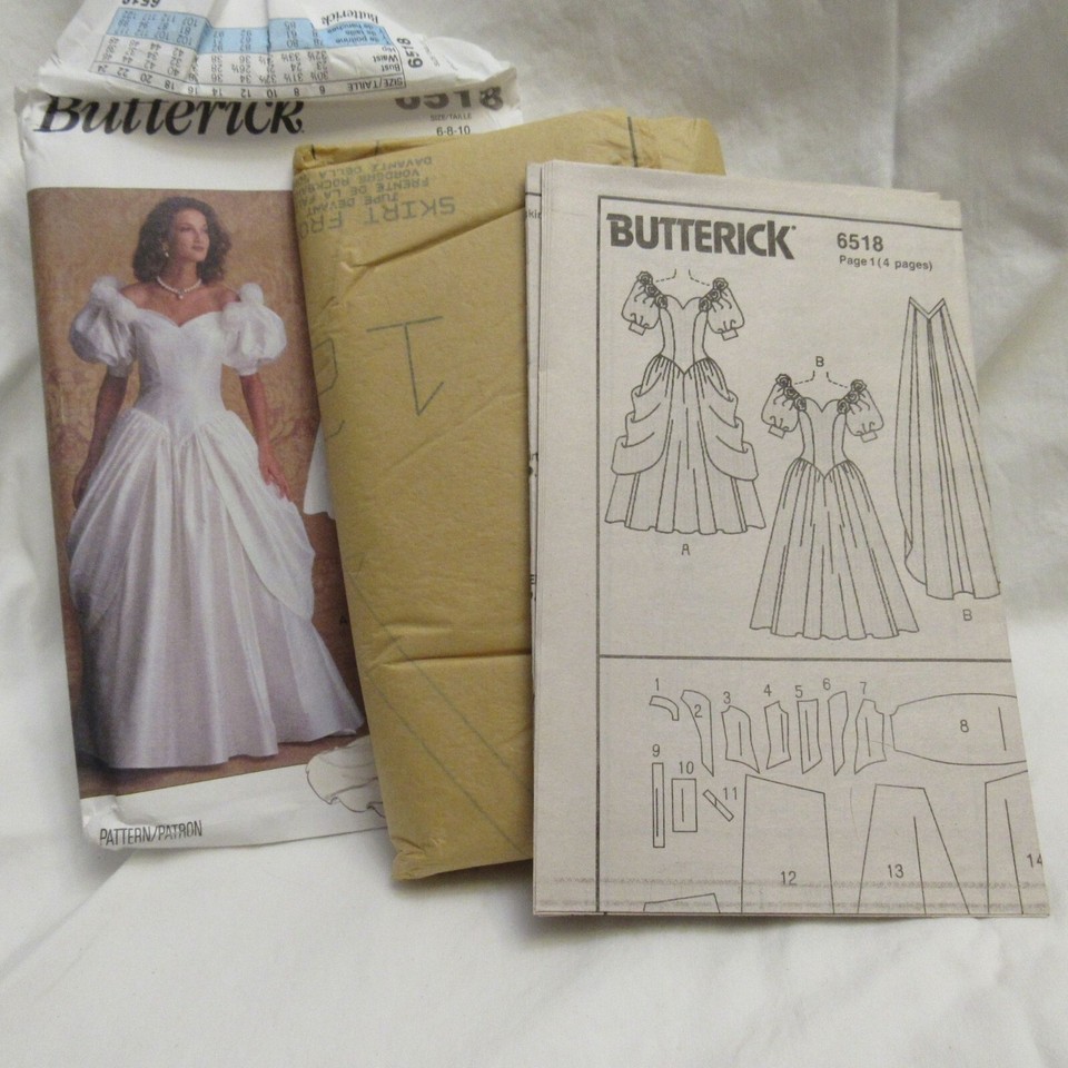 Butterick Sewing Pattern 6518 Bridal Gown Size 6 8 10 Dress 31664150763 ...