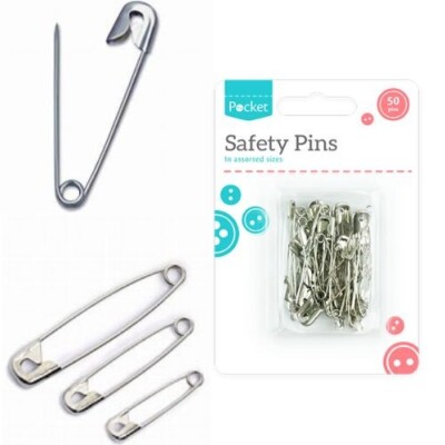 Assorted Safety Pins Sewing Craft Large Small Sizes Silver Metal 50 ...