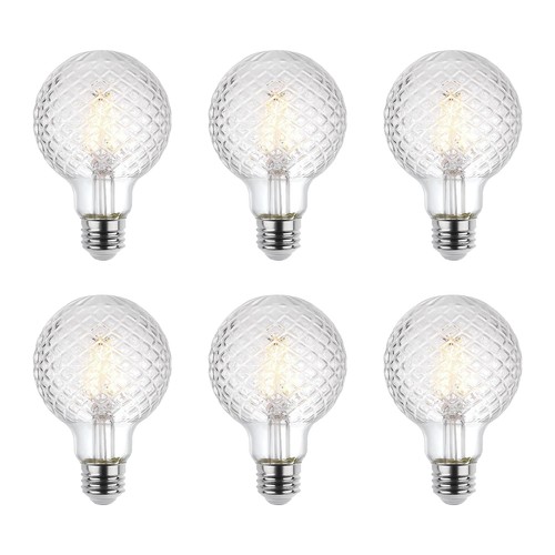 5.5 Watt Cut Glass LED Light Bulbs 6-Pack - Decorative Dimmable Globe ...