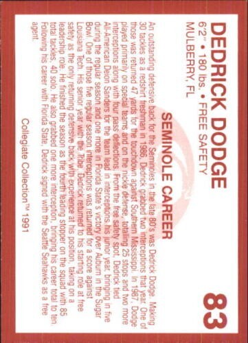 1990-91 Florida State Collegiate Collection Multi-Sport Card #83 ...