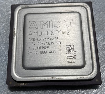 AMD K6-2 / 350AFR 350MHz 350 2.2v core / 3.3V Socket 7 CPU 1998 Vintage ...