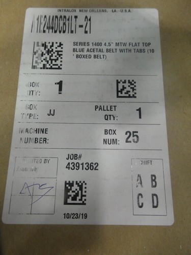 Intralox A1E244DCB1LT-21 Series 1400 Mtw Flat Top Blue Acetal Belt 10ft ...