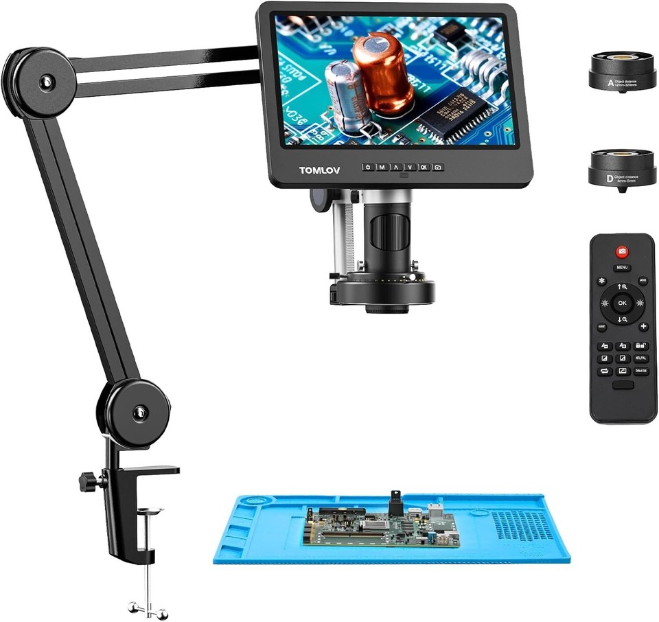 TOMLOV 10" LCD 2000X HDMI Digital Microscope Flex Arm Soldering ...