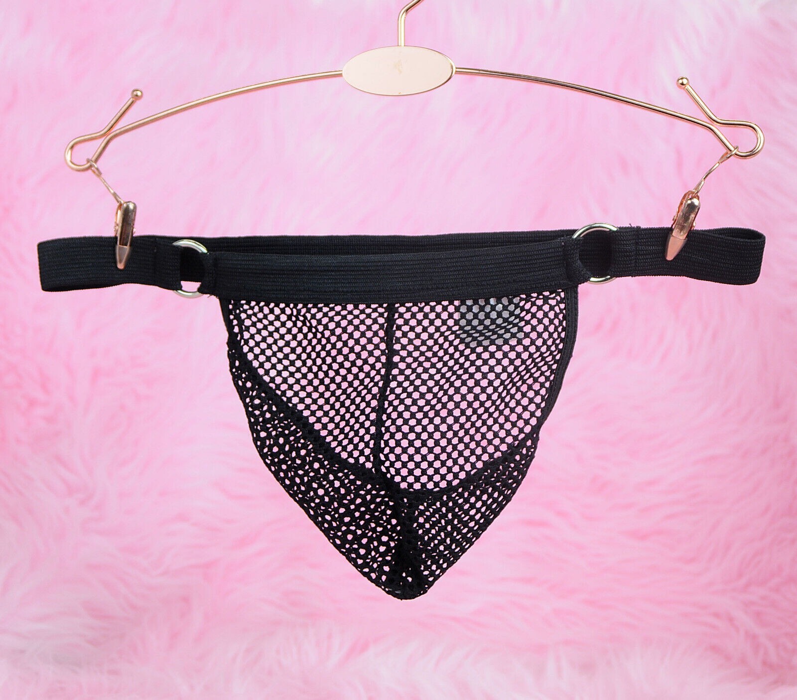 MENS BLACK Net Pouch panties sissy nylon backless stretch hammock ...